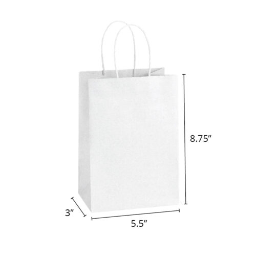 Prime 5.5 x 3 x 8.75" 40% Recycled White Paper Shopping Bags 250/cs ...