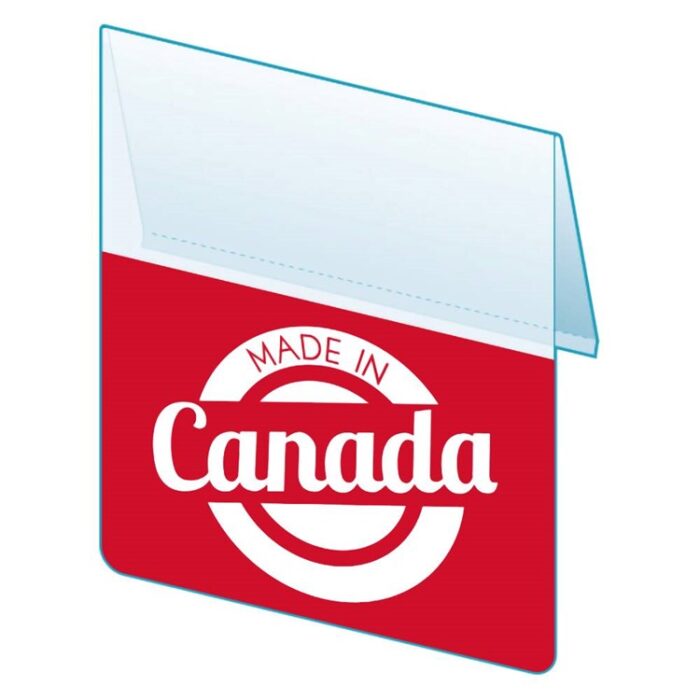 "Made in Canada" Clearvision Bib Shelf Talker | Okanagan Bag & Box
